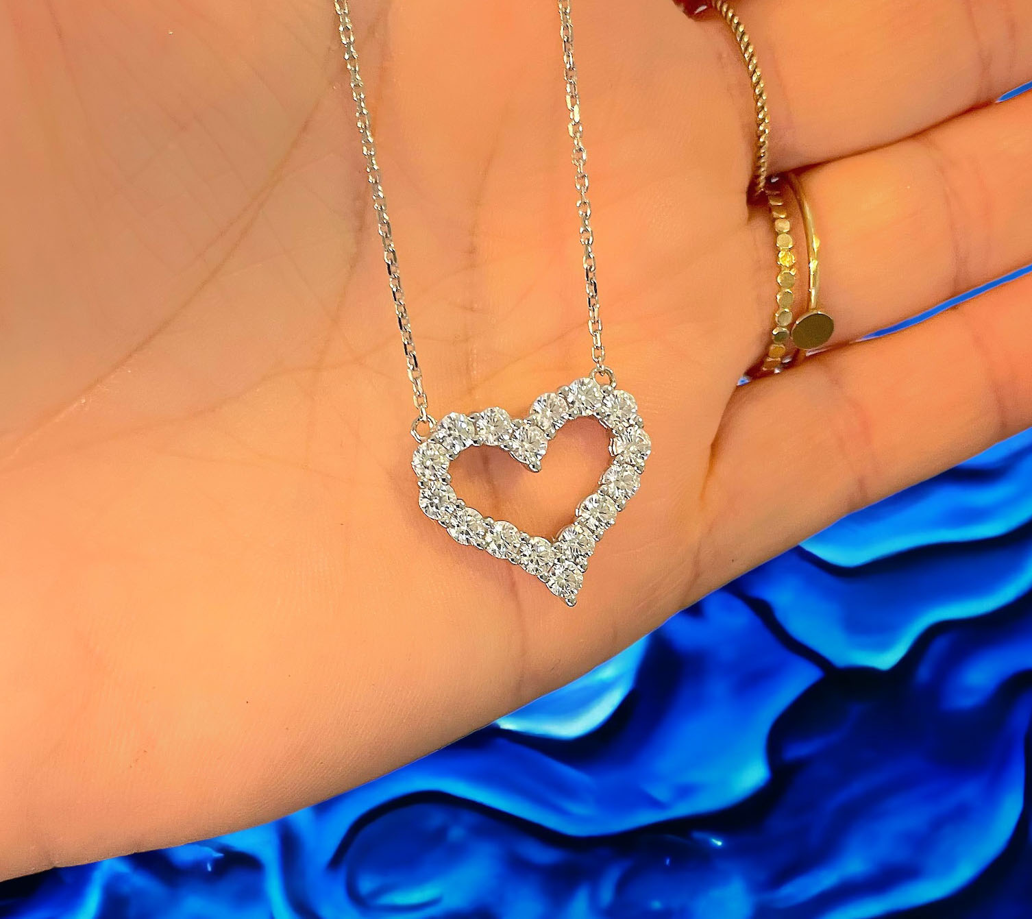 Heart Necklace 3/4" - Sterling Silver Rhodium Plated CZ Open Heart ...