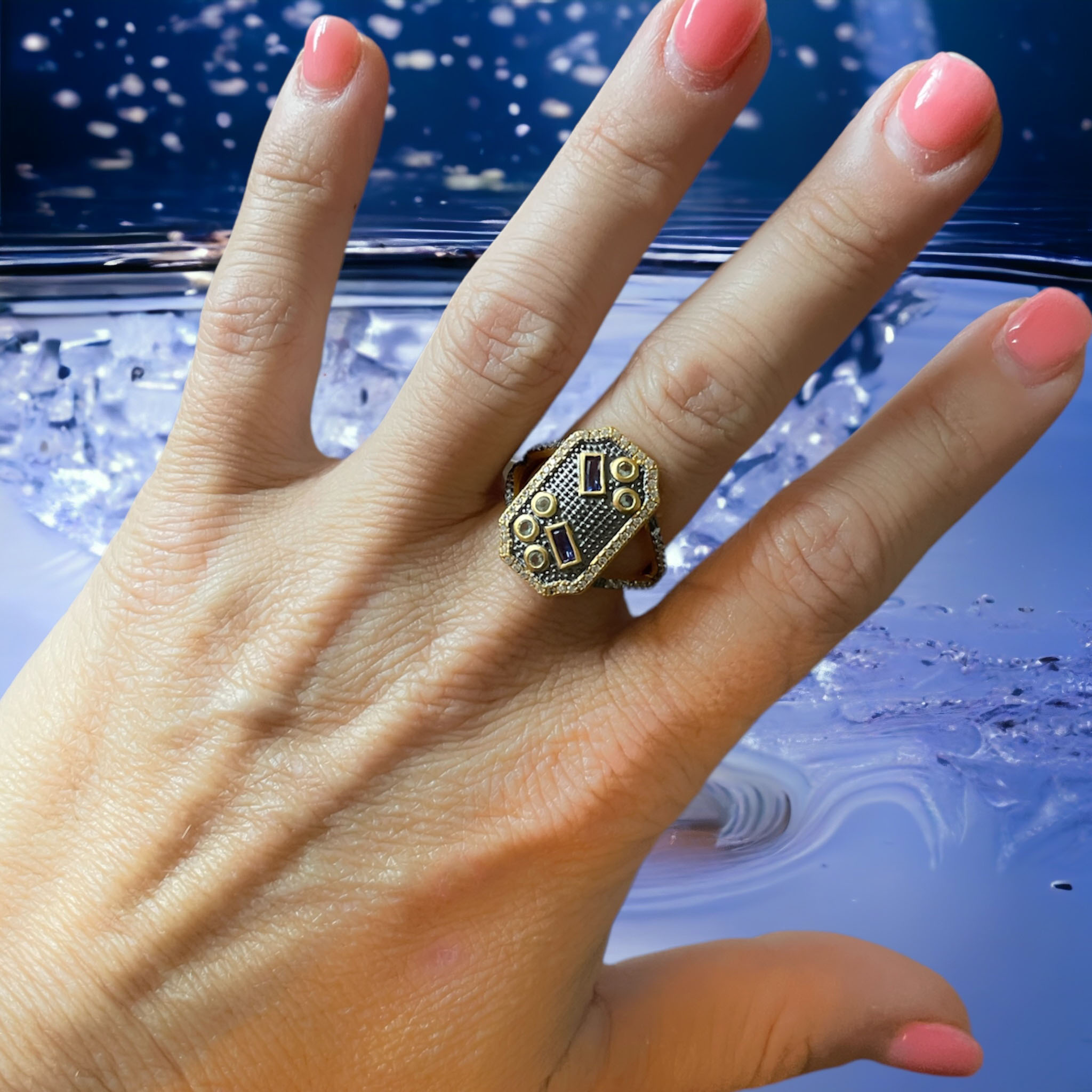 Freida Rothman Modern Mosaic Ring - Sterling Silver 14k Gold Plated and ...